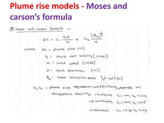 Plume rise and dispersion, models | PPTX