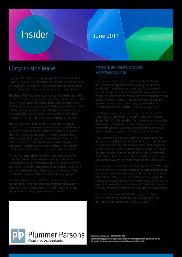 Plummer Parsons Chartered Accountants Mini Guide Insider June 2011 | PDF