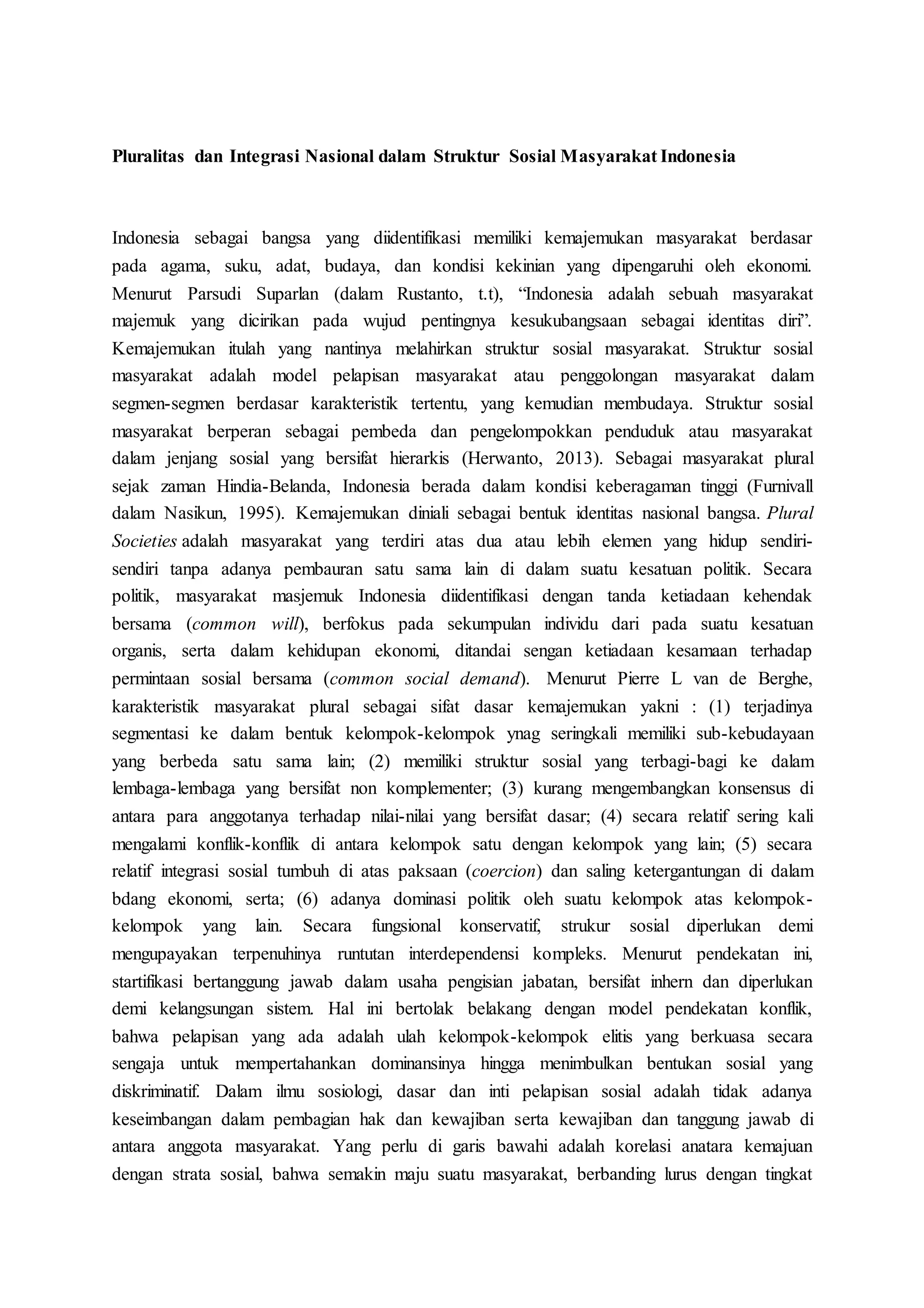 Pluralitas dan integrasi nasional dalam struktur sosial masyarakat ...