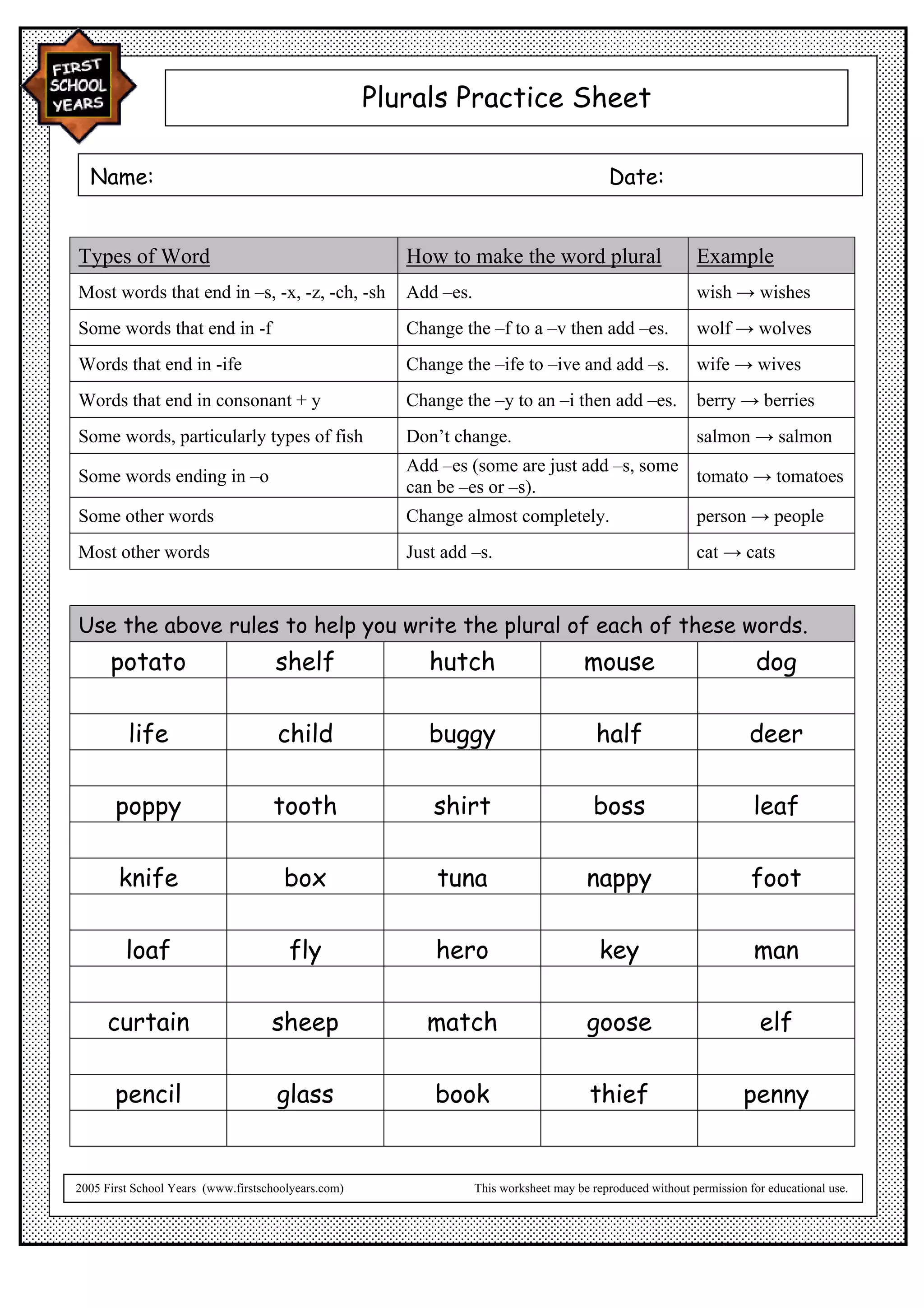 Plurals rules and practice | PDF