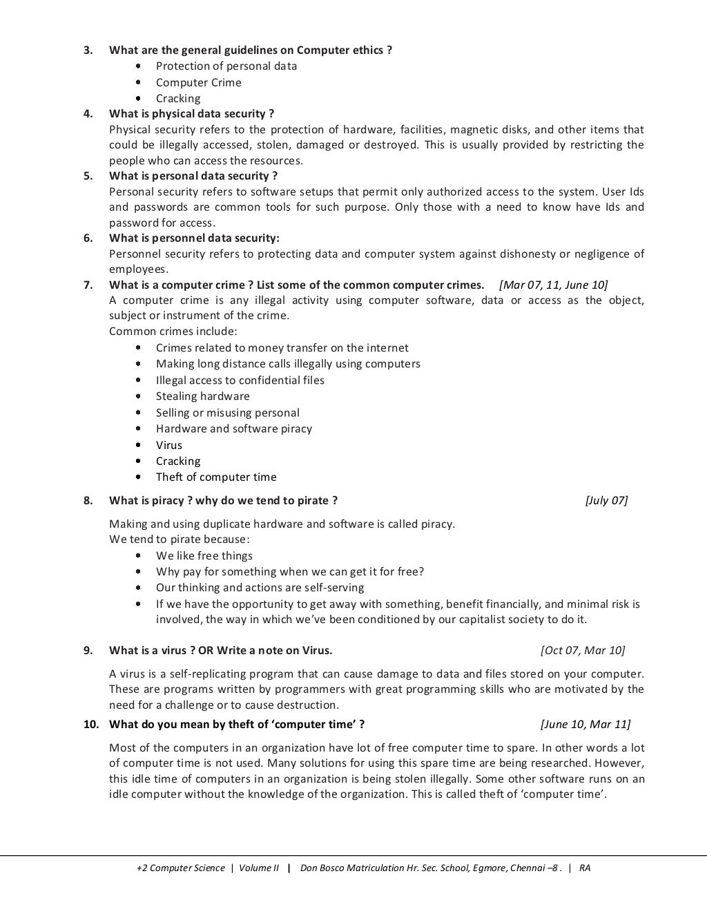 +2 Computer Science - Volume II Notes