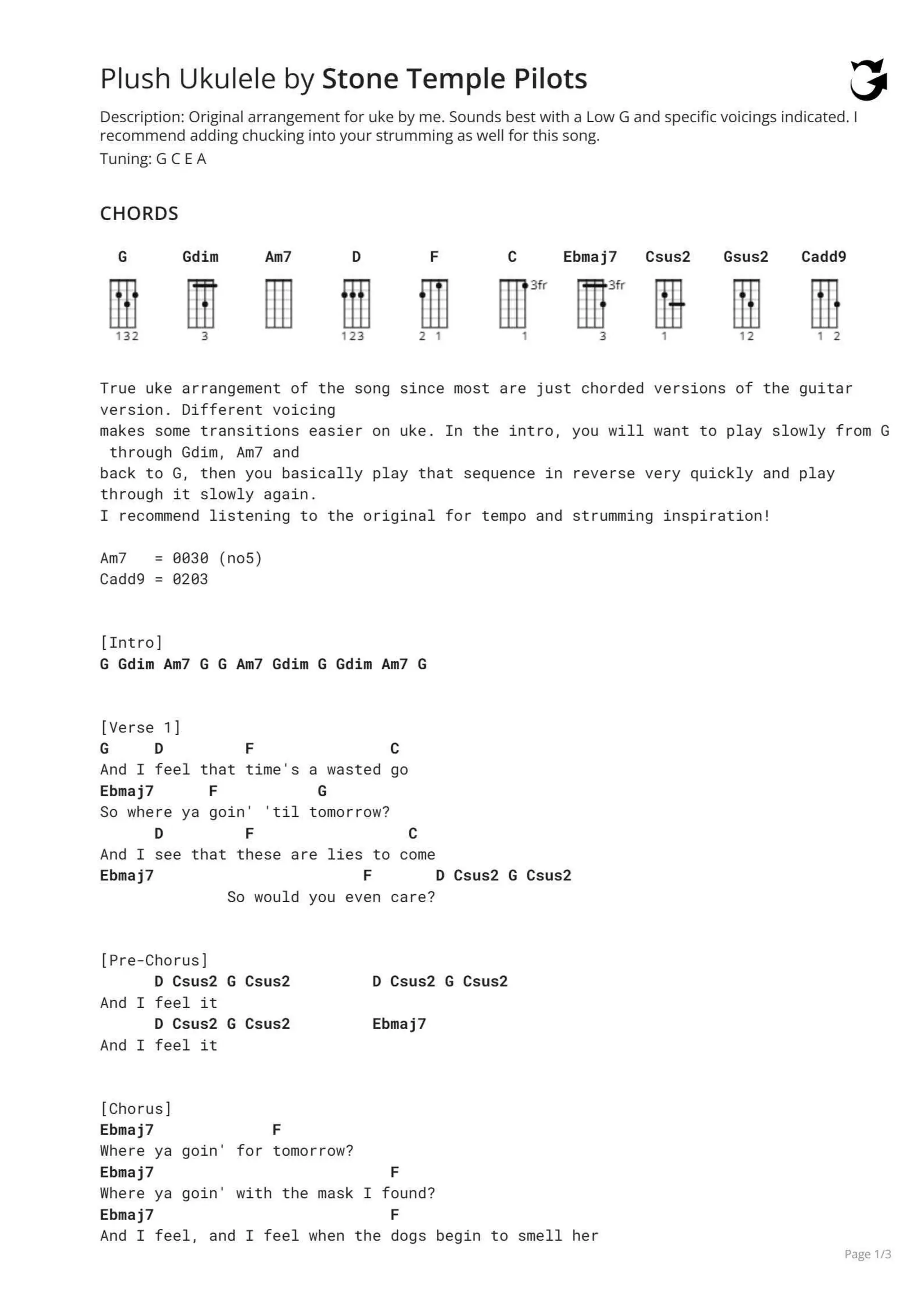 PLUS CHORDS BY STONE TEMPLE PILOTS UKELELE | PDF