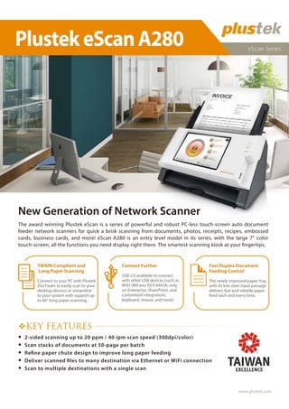 Plustek eScan Network Scanner A280 Introduction | PDF
