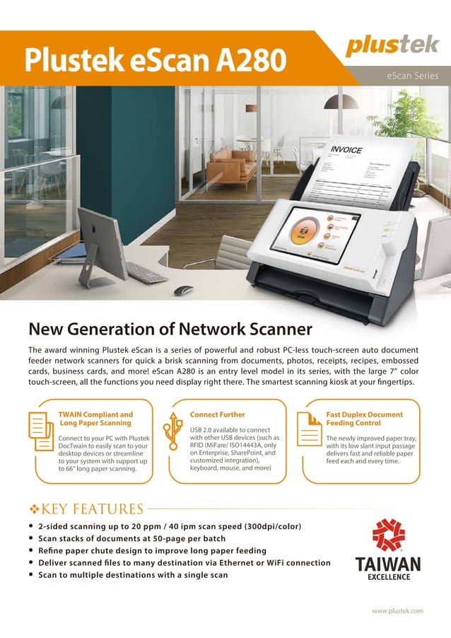 Plustek eScan Network Scanner A280 Introduction | PDF