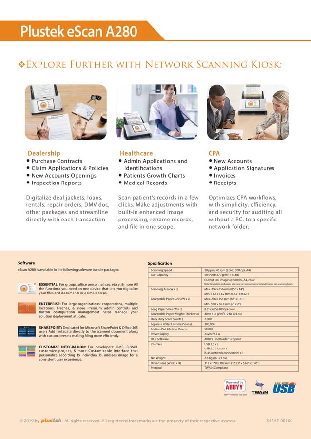 Plustek eScan Network Scanner A280 Introduction | PDF