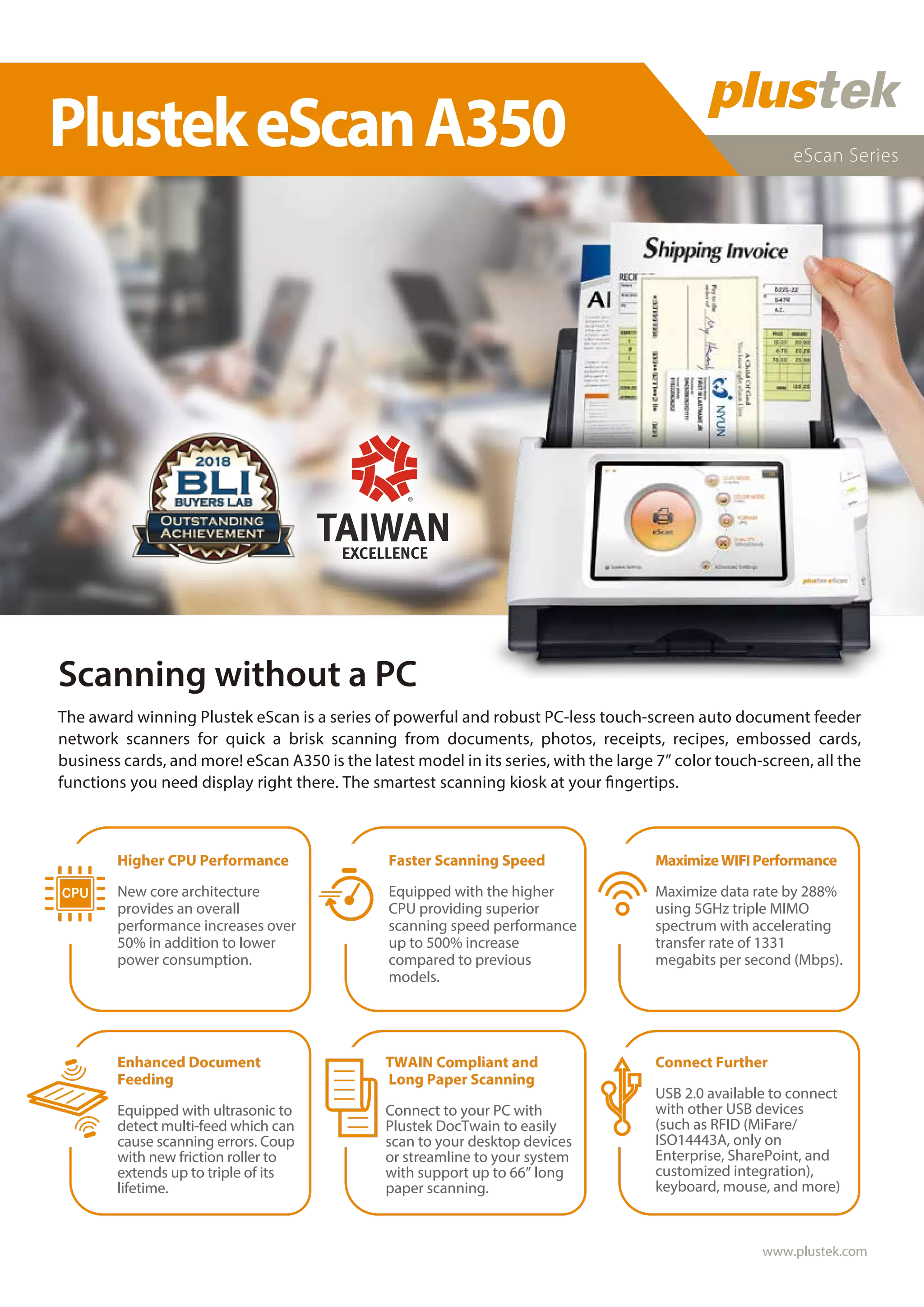 Plustek eScan Network Scanner A350 Introduction | PDF | Computer Peripherals | Computing