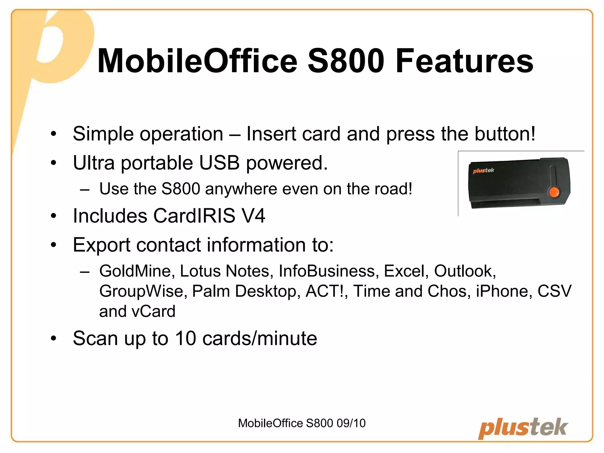 Plustek MobileOffice S800 Business Card Scanner | PDF