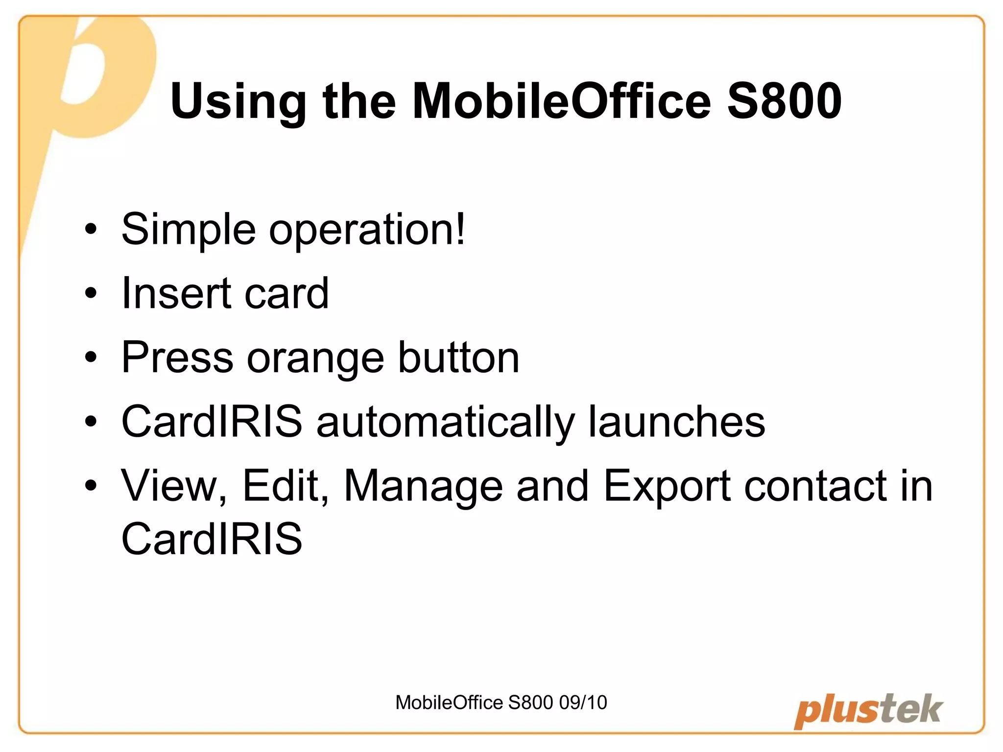 Plustek MobileOffice S800 Business Card Scanner | PDF