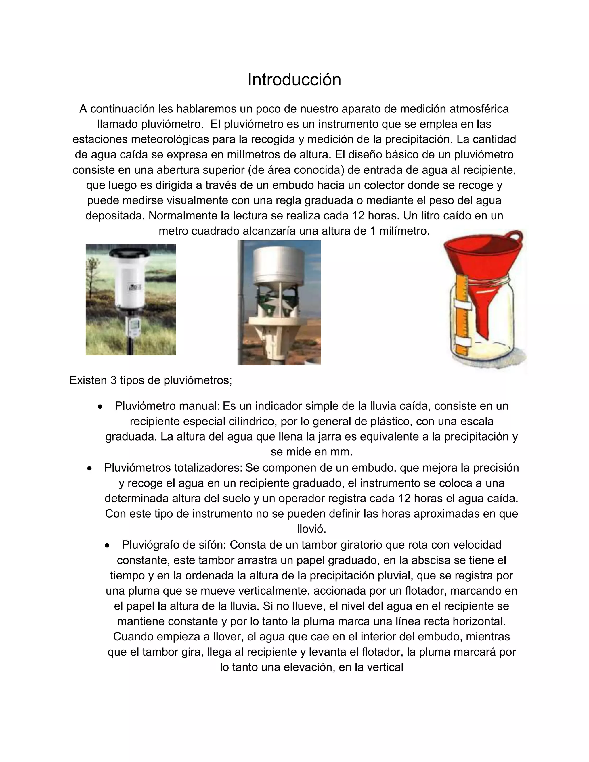 aparatos de medicion atmosferica: Pluviometro | DOCX | Weather | Science