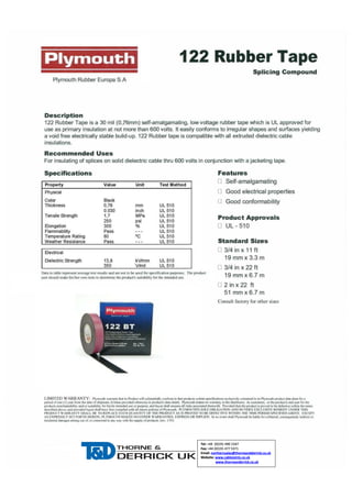 Plymouth 122 Low Voltage Rubber Tape - Splicing Compound | PDF ...