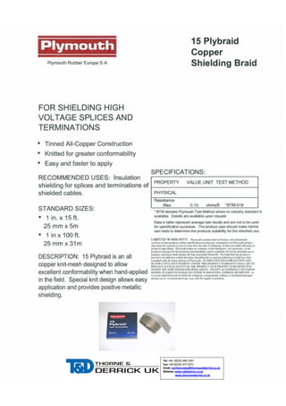 Plymouth 15 Plybraid Tinned Copper Shielding High Voltage Tape | PDF