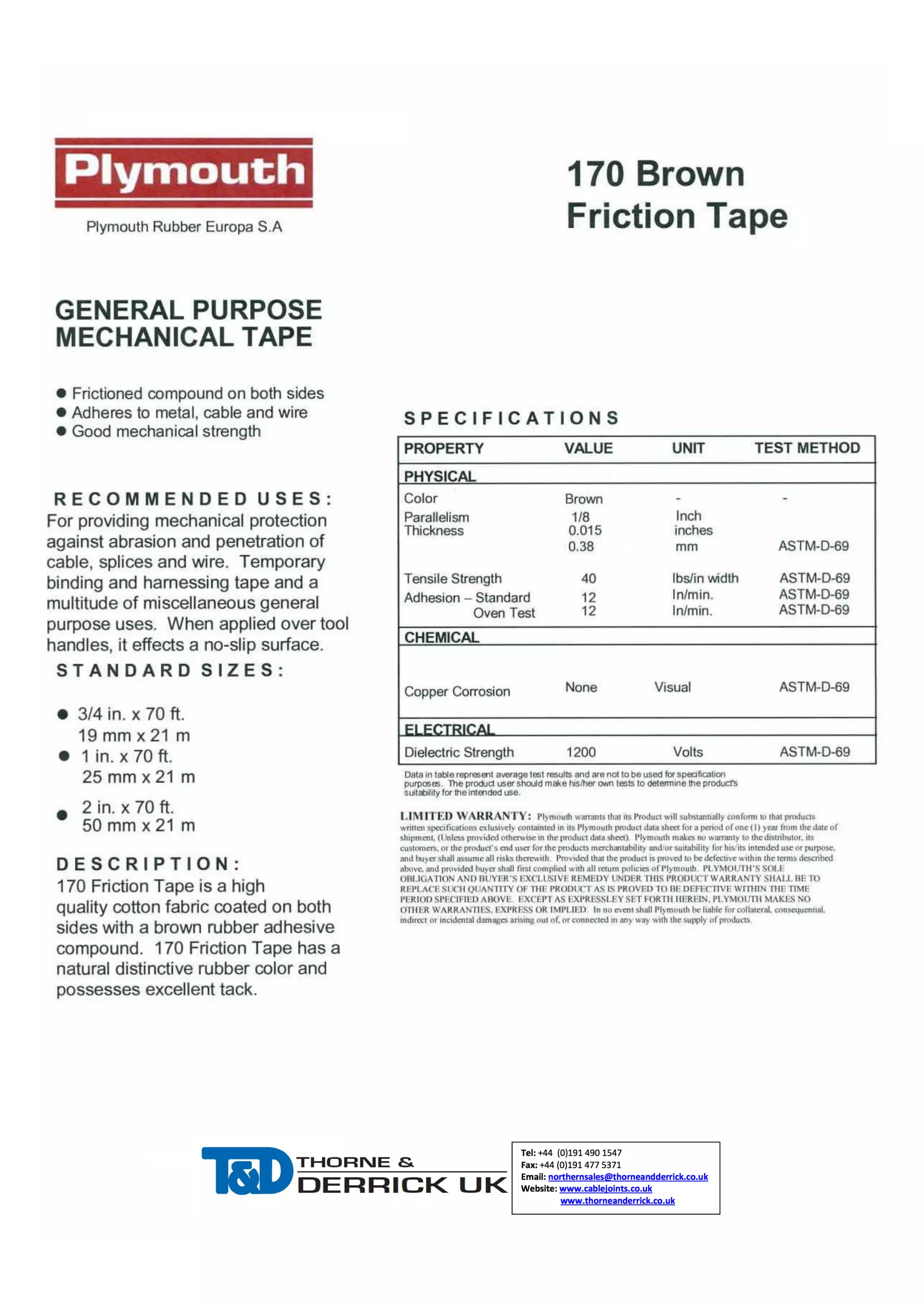 Plymouth 170 Brown Friction Tape | PDF