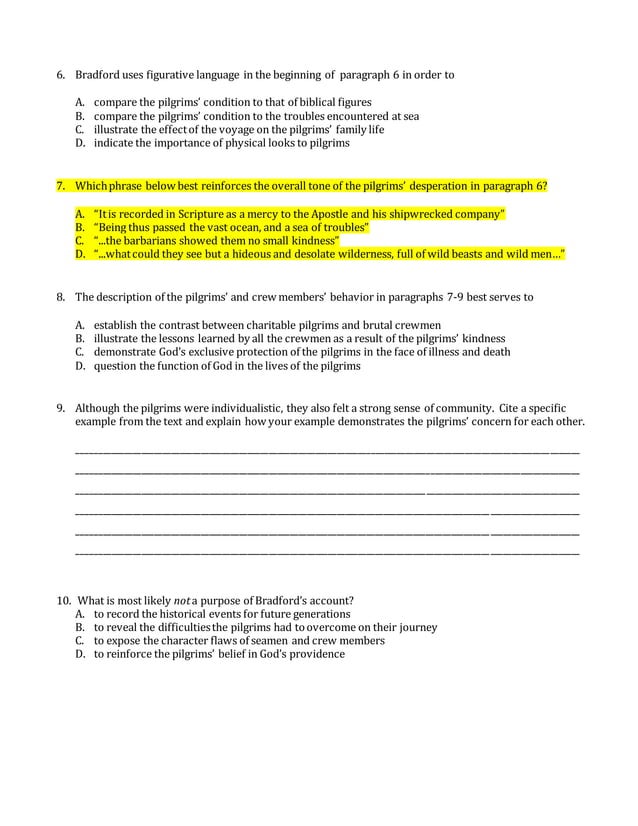 Plymouth plantation txt dep questions | DOCX | Christianity | Religion ...