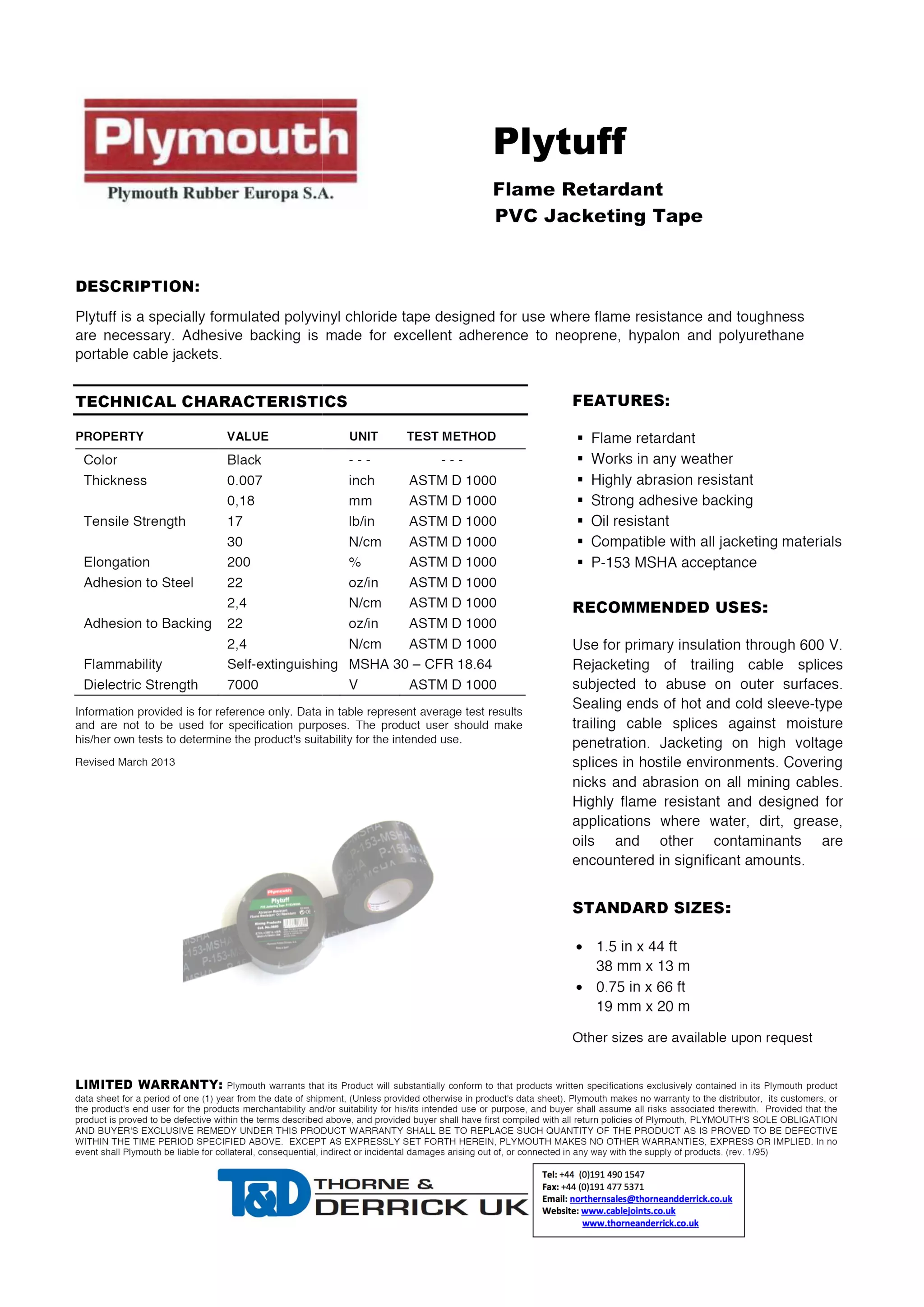 Plymouth Plytuff F/R PVC Jacketing Tape | PDF