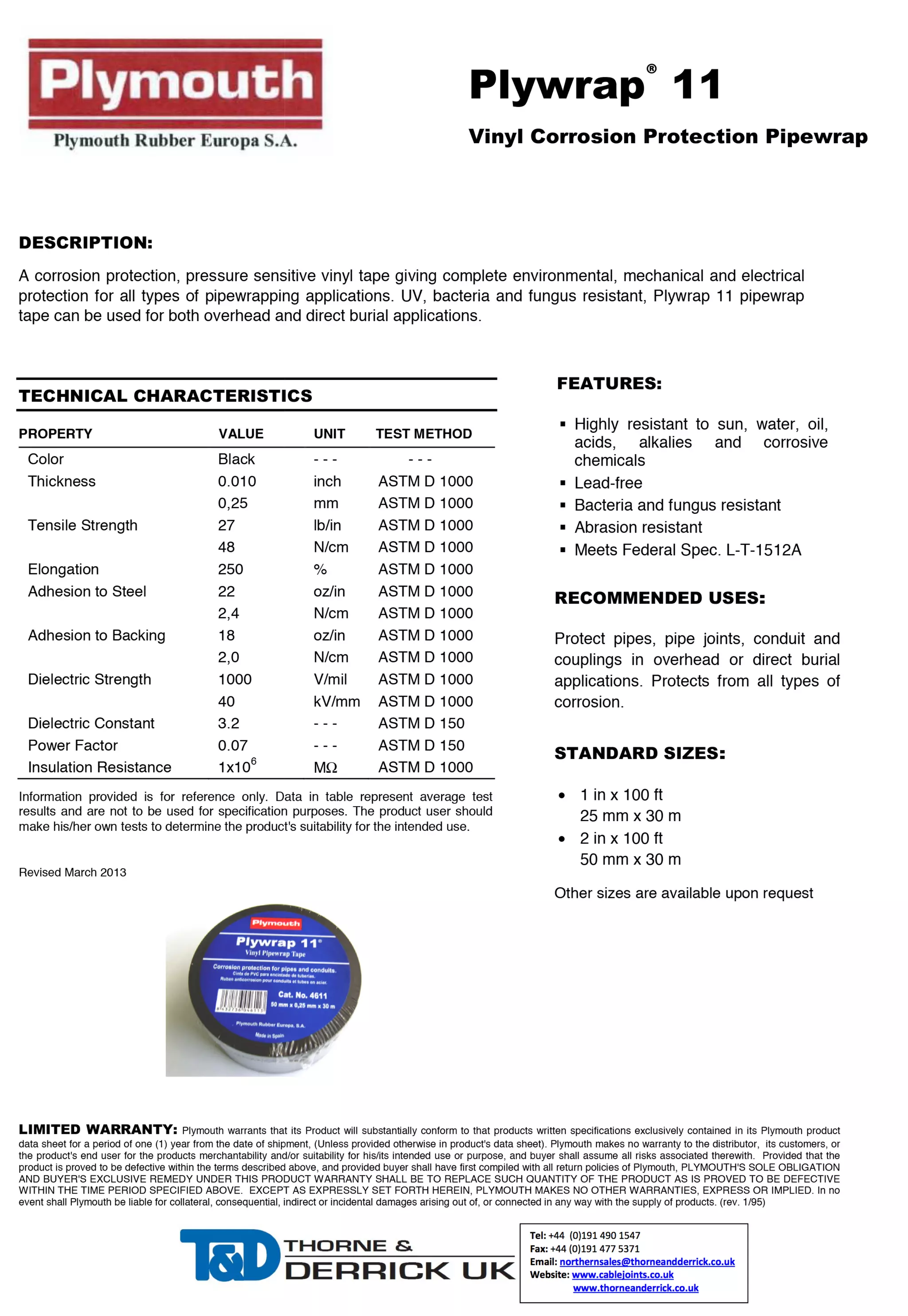 Plymouth Plywrap 11 (10 mil) Vinyl Plastic Electrical Tapes | PDF
