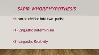 Sapir Whorf Hypothesis and prototype | PPT | Free Download