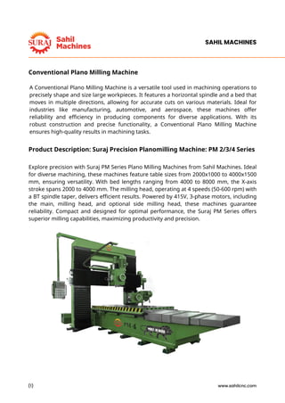 Advanced Plano Milling Machines – Suraj PM Series by Sahil Machines | PDF