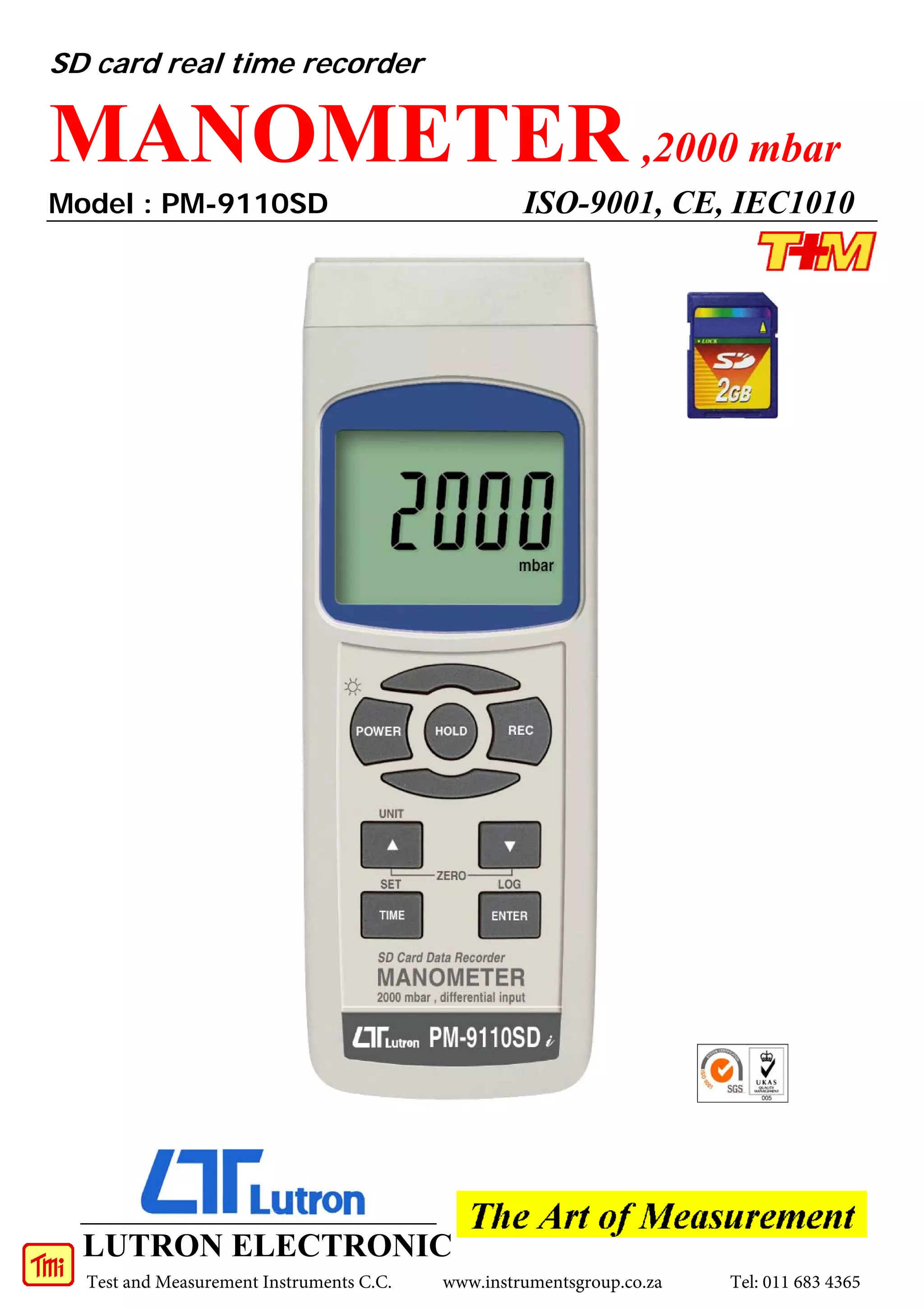 Lutron PM-9110SD Manometer | PDF