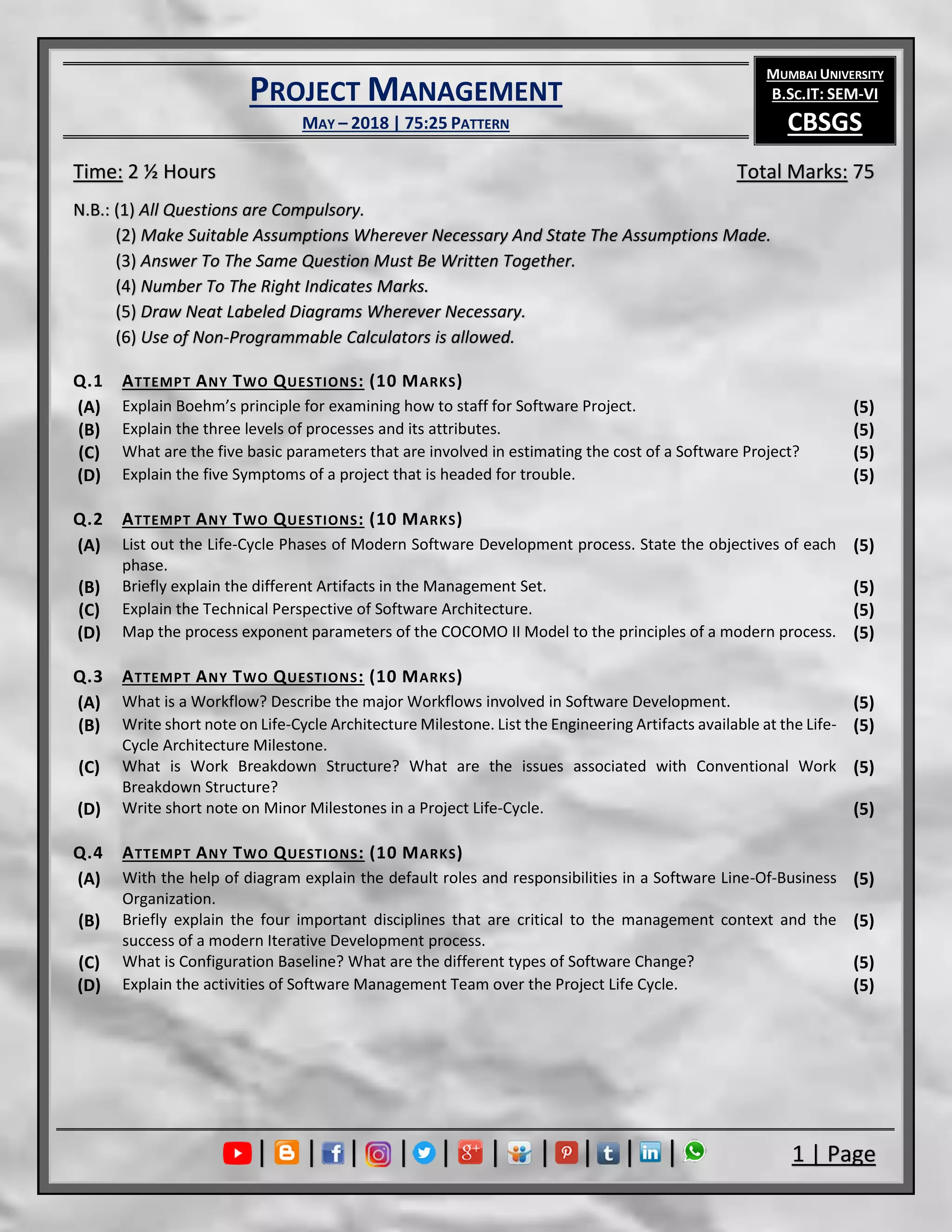 Project Management (Question Paper) [May – 2018 | CBSGS - 75:25 Pattern ...