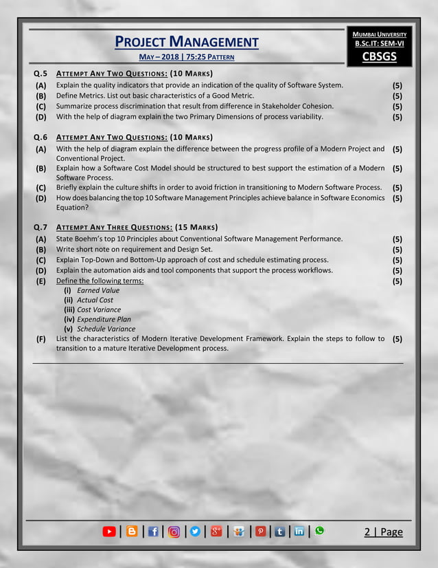 Project Management (Question Paper) [May – 2018 | CBSGS - 75:25 Pattern ...