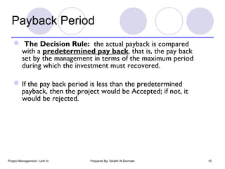 Project Management: Unit IV - Project Appraisal Criteria | PPT