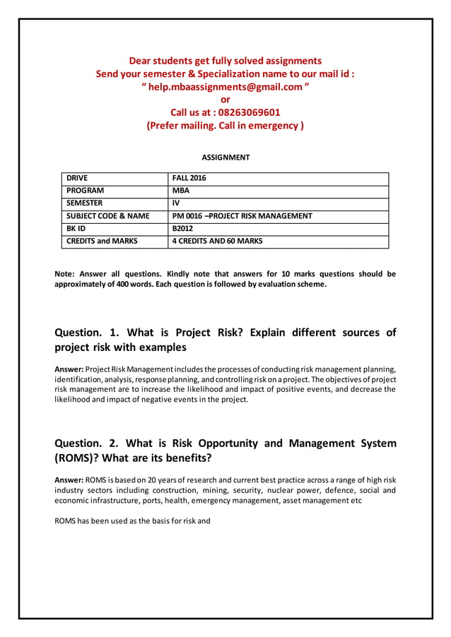 Pm 0016 –project risk management | DOCX | Education