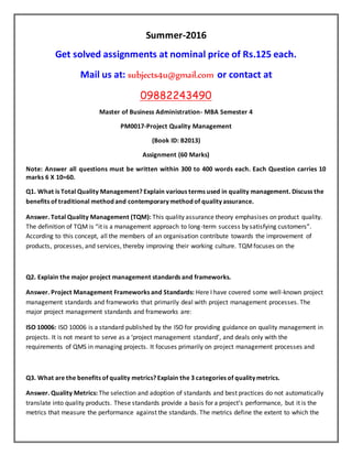 Pm0017 project quality management | PDF