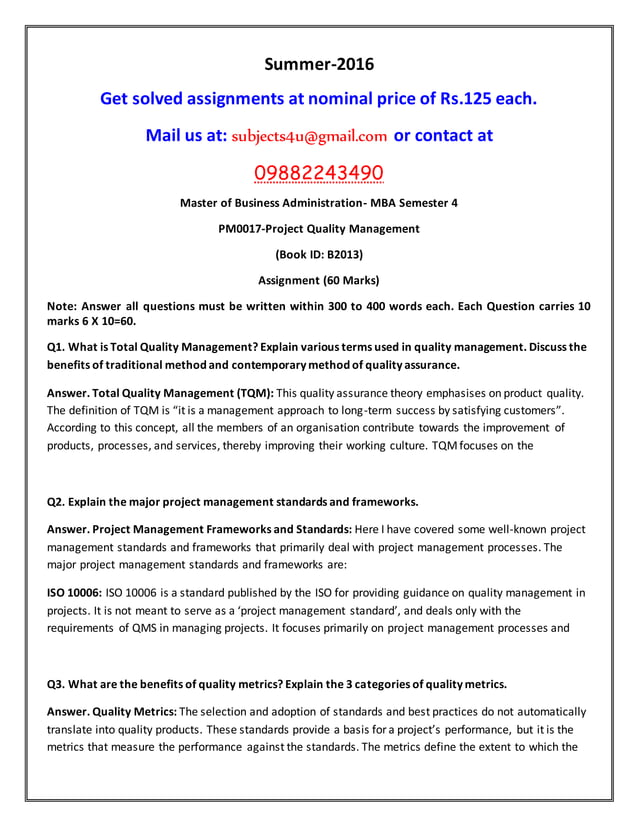 Pm0017 project quality management | PDF