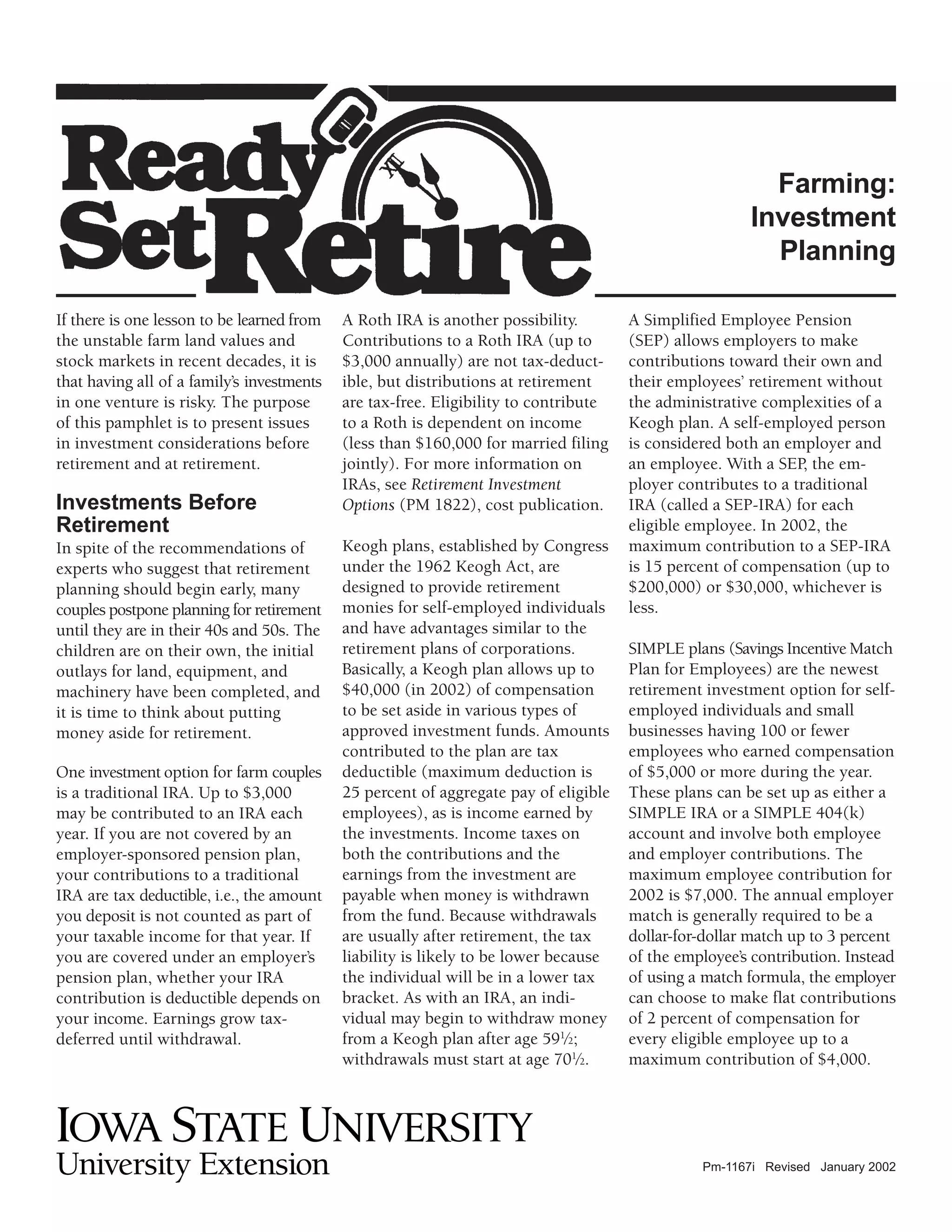 Ready Set Retire - Farming: Investment Planning - Iowa State ... | PDF