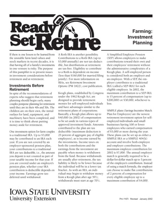 Ready Set Retire - Farming: Investment Planning - Iowa State ... | PDF