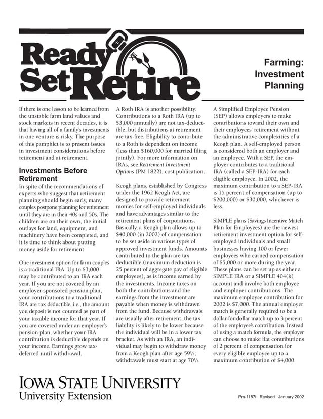 Ready Set Retire - Farming: Investment Planning - Iowa State ... | PDF