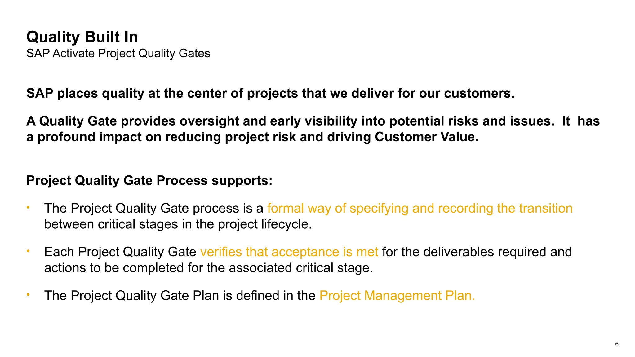 SAP Activate Methodology - Quality Gate Checklist | PPTX