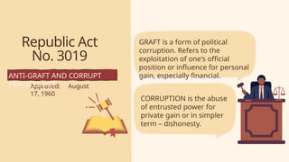 Republic Act 3019 - Anti-Graft and Corrupt Practices Act | PPTX