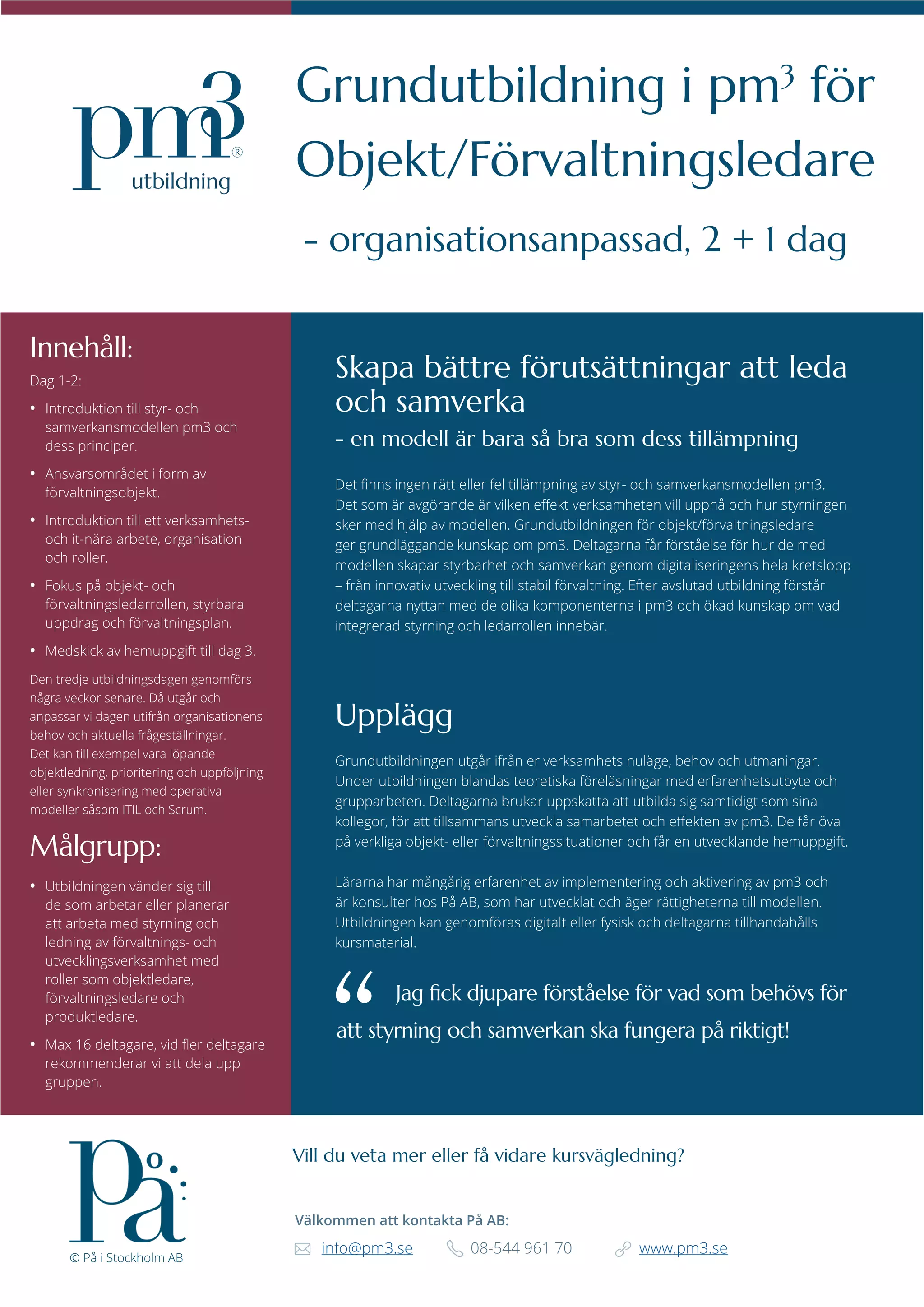 Grundutbildning pm3_objektledare_förvaltningsledare_2023 | PDF