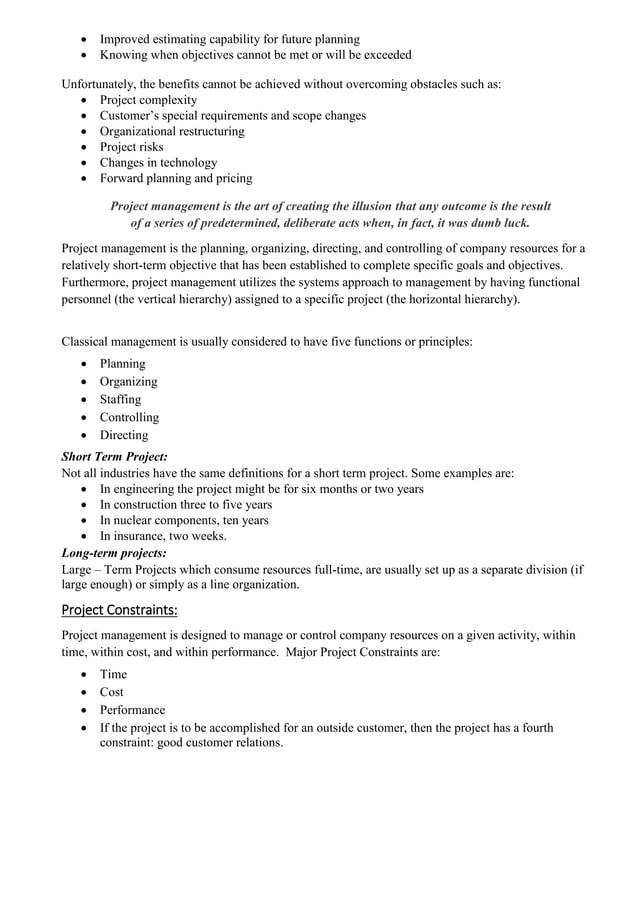 Project Management Lecture 1 Pdf