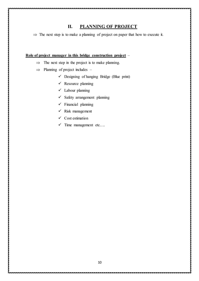 PROJECT MANAGEMENT - ASSIGNMENT ON BRIDGE CONSTRUCTION PLAYS A ROLE OF PROJECT MANAGER | DOCX ...