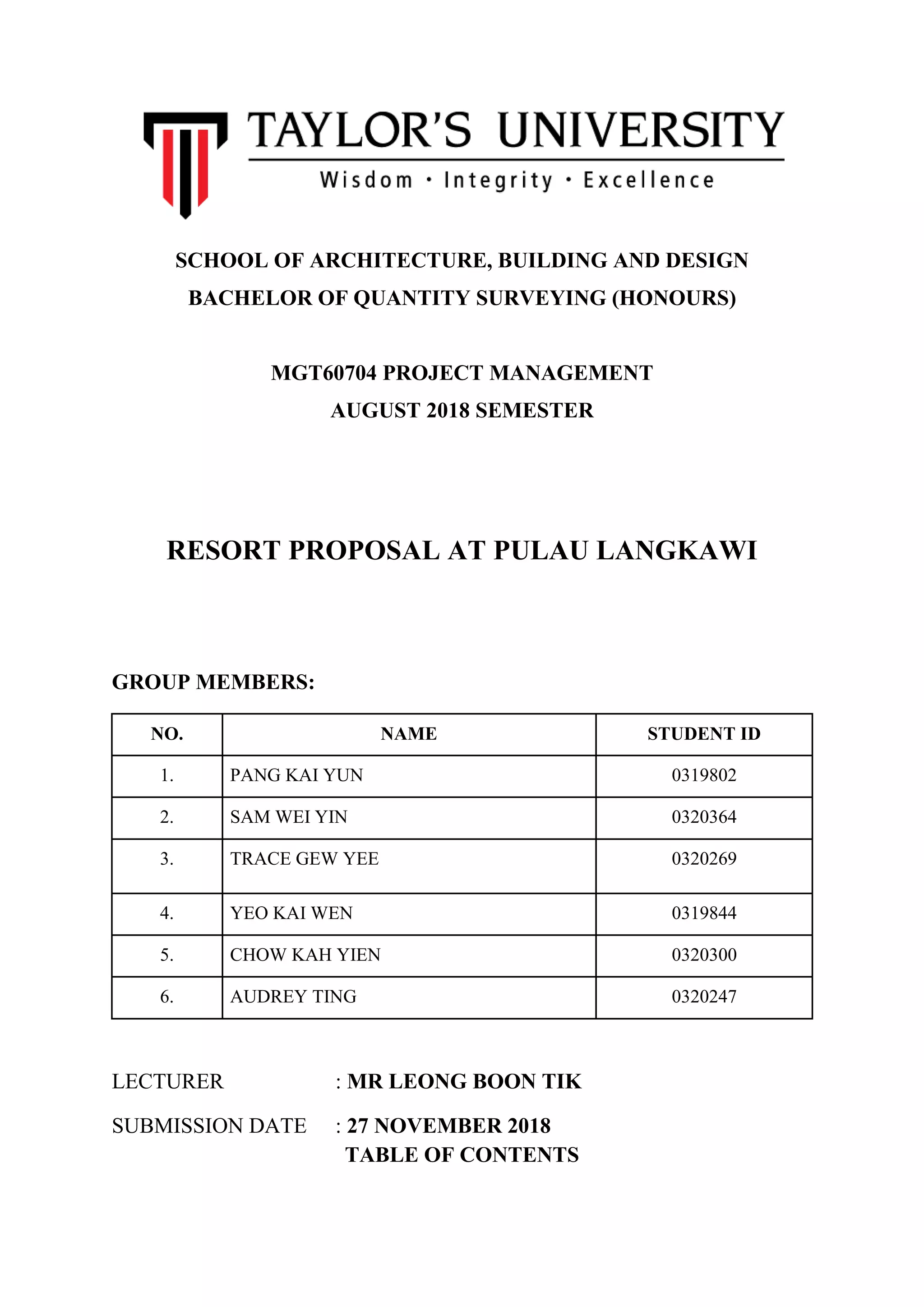 Assignment 2 - Resort Proposal at Pulau Langkawi | PDF