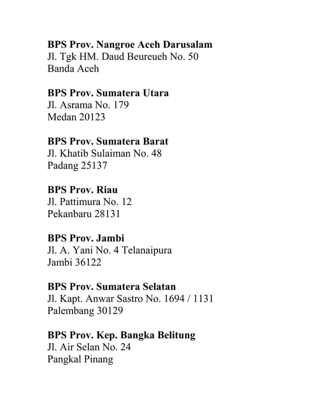 Pmb 2015-alamat-kantor-bps-provinsi | PDF