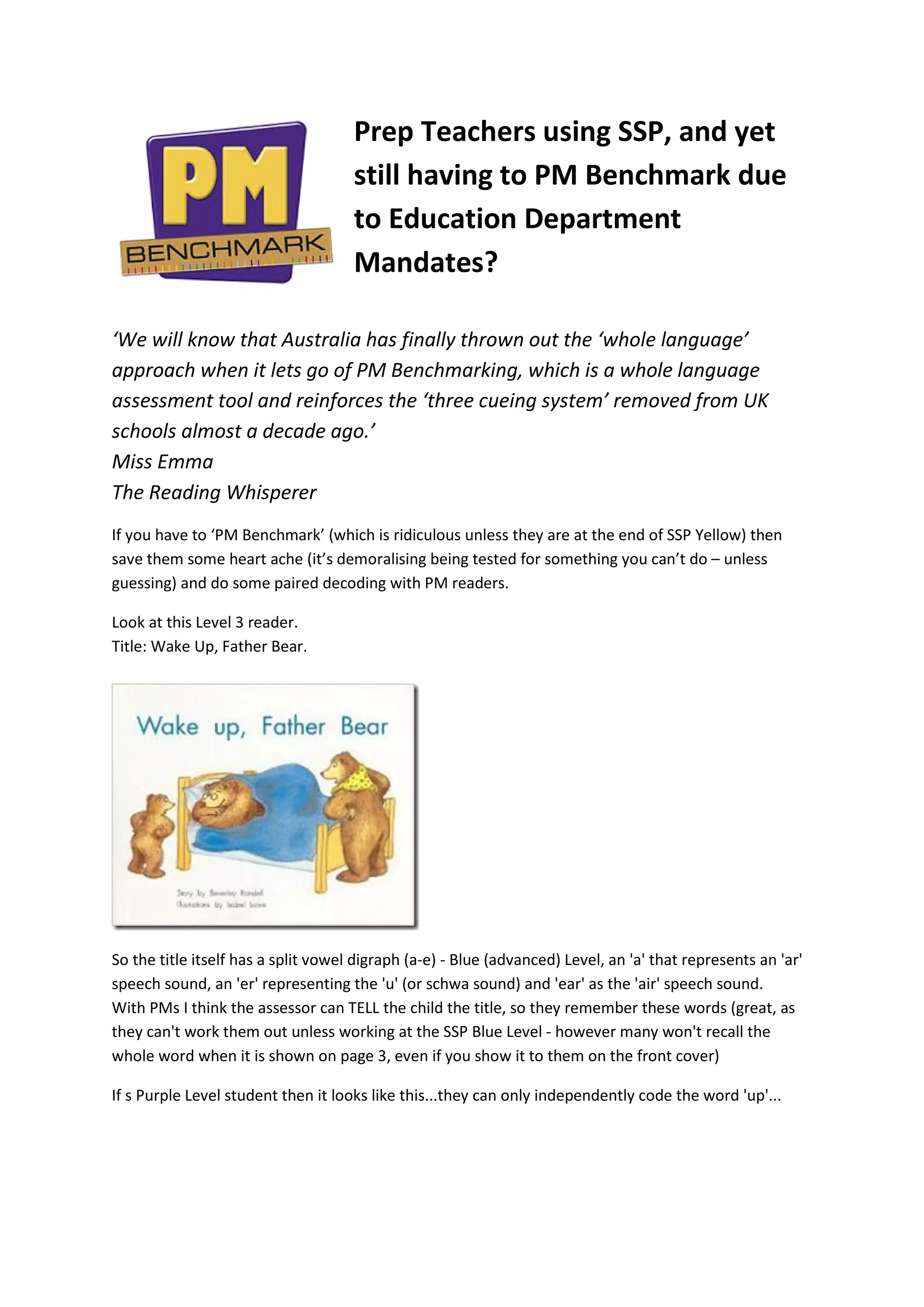 PM Benchmarking is a Whole Language Based Reading Assessment Ttool | PDF