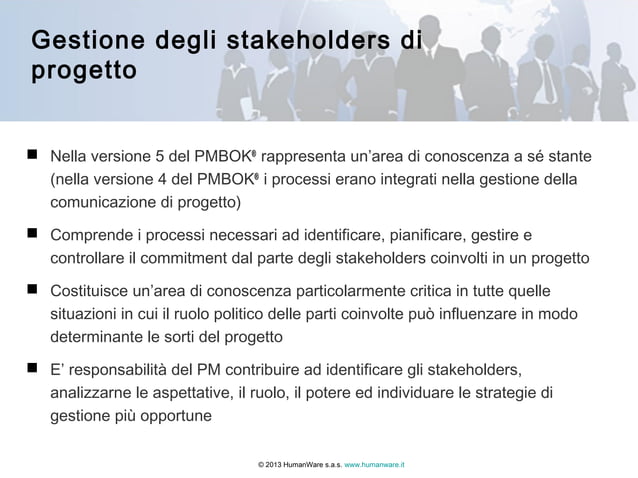 Pmbok 5 gestione degli stakeholder | PPT
