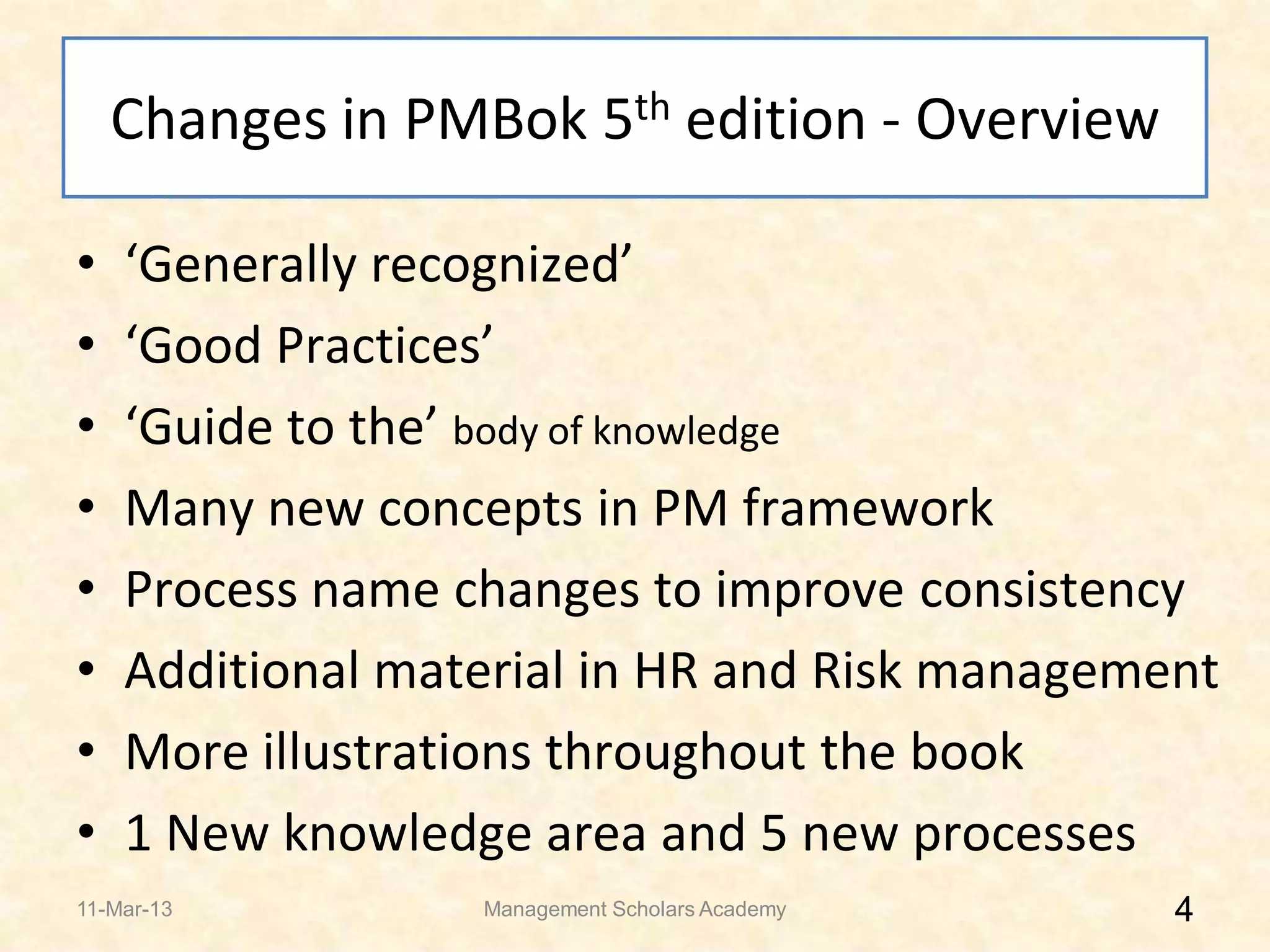 PMBoK guide - changes in 5th edition | PPT