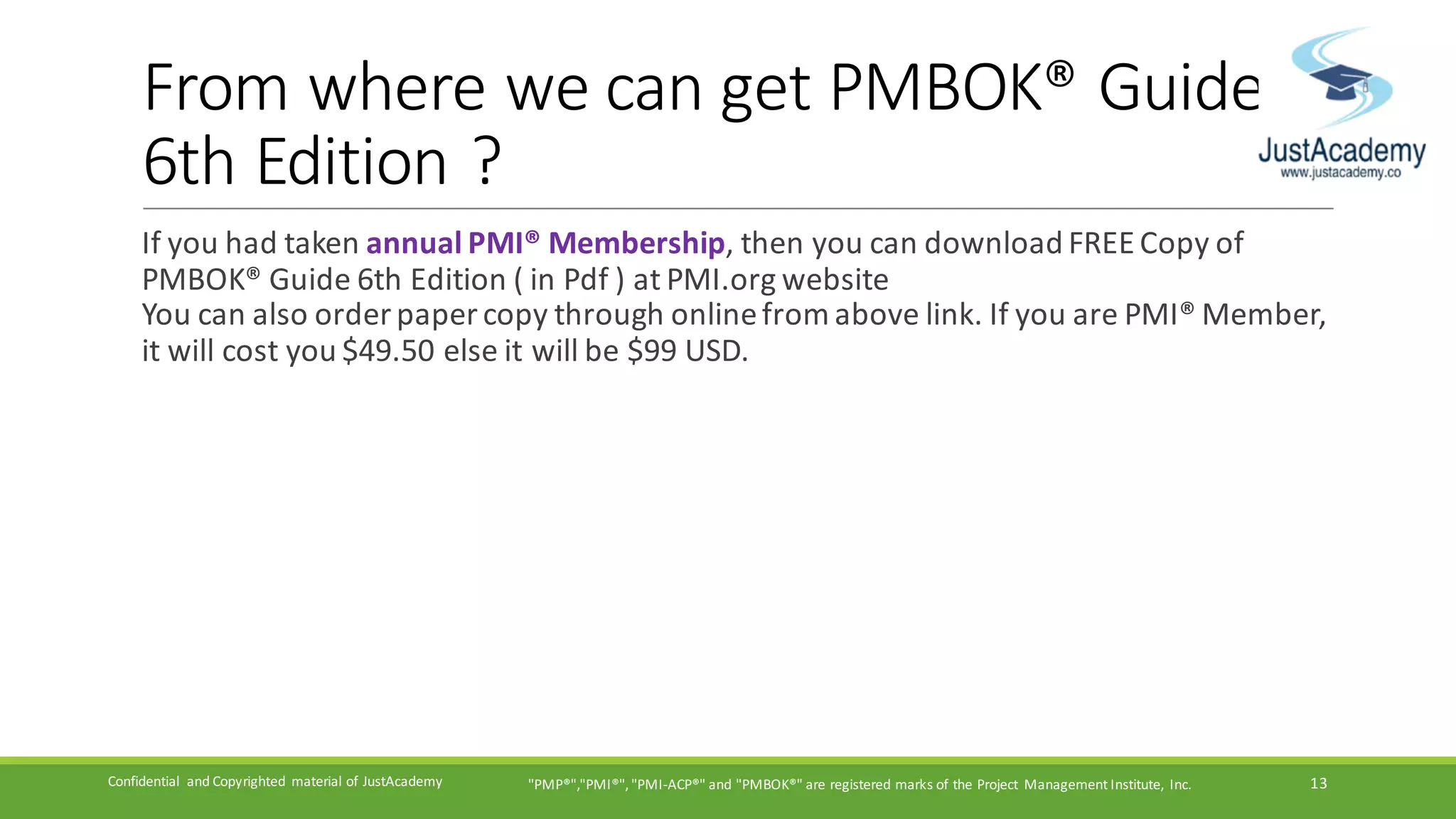 Overview of changes in PMBOK® Guide 6th Edition as compared to PMBOK® Guide 5th Edition | PDF ...