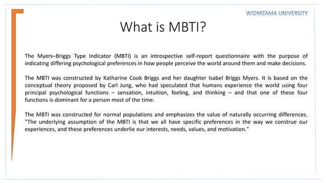 Myers–Briggs Type Indicator (MBTI) | PPTX