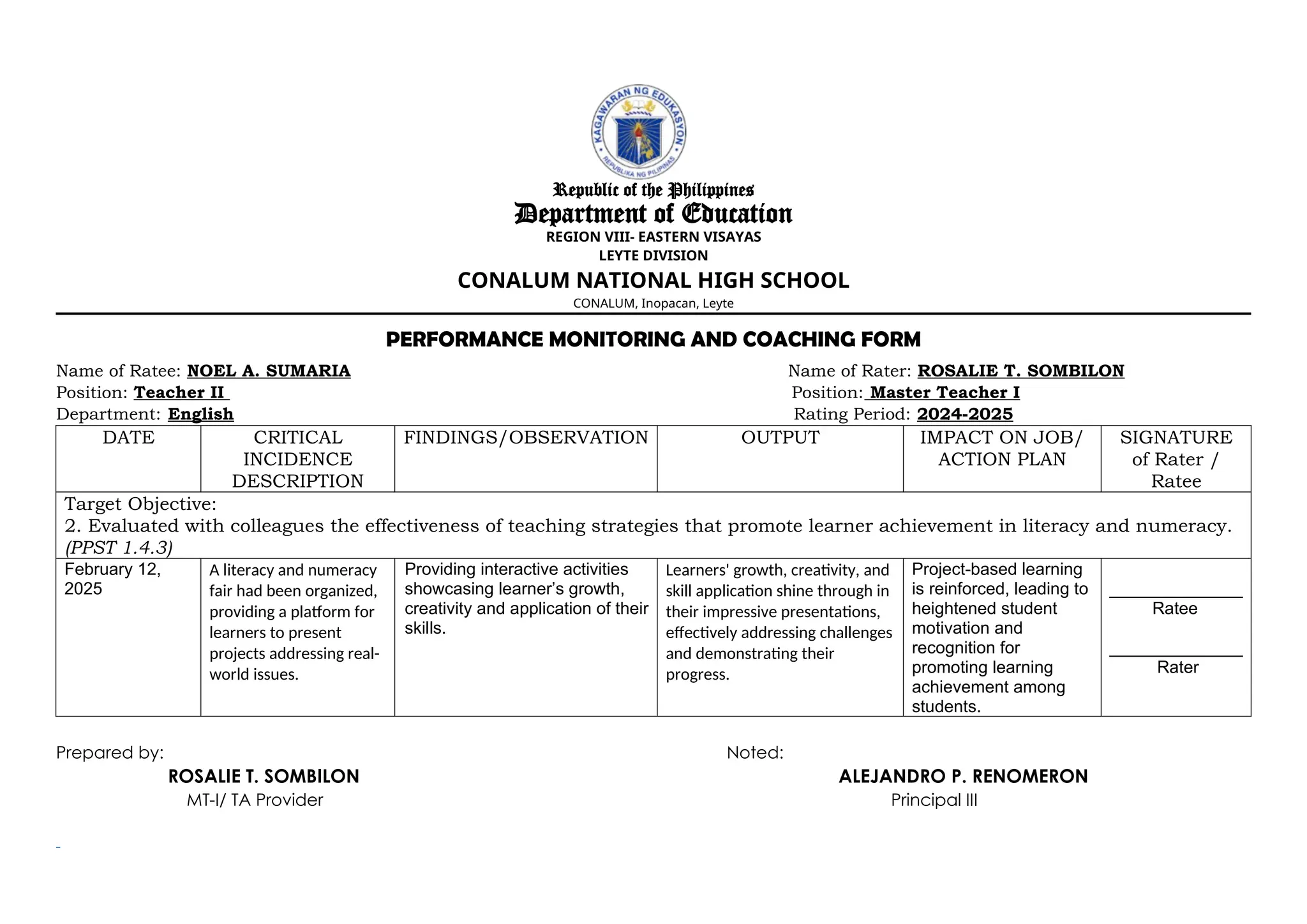 PMCF (Performance Monitoring and Coaching Form | DOCX