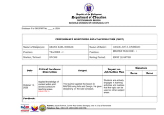 PMCF Sample for Master Teachers in Secondary | DOCX