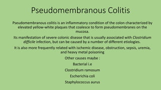 PSEUDOMEMBRANOUS COLITIS INFECTIOUS DISEASES | PPT