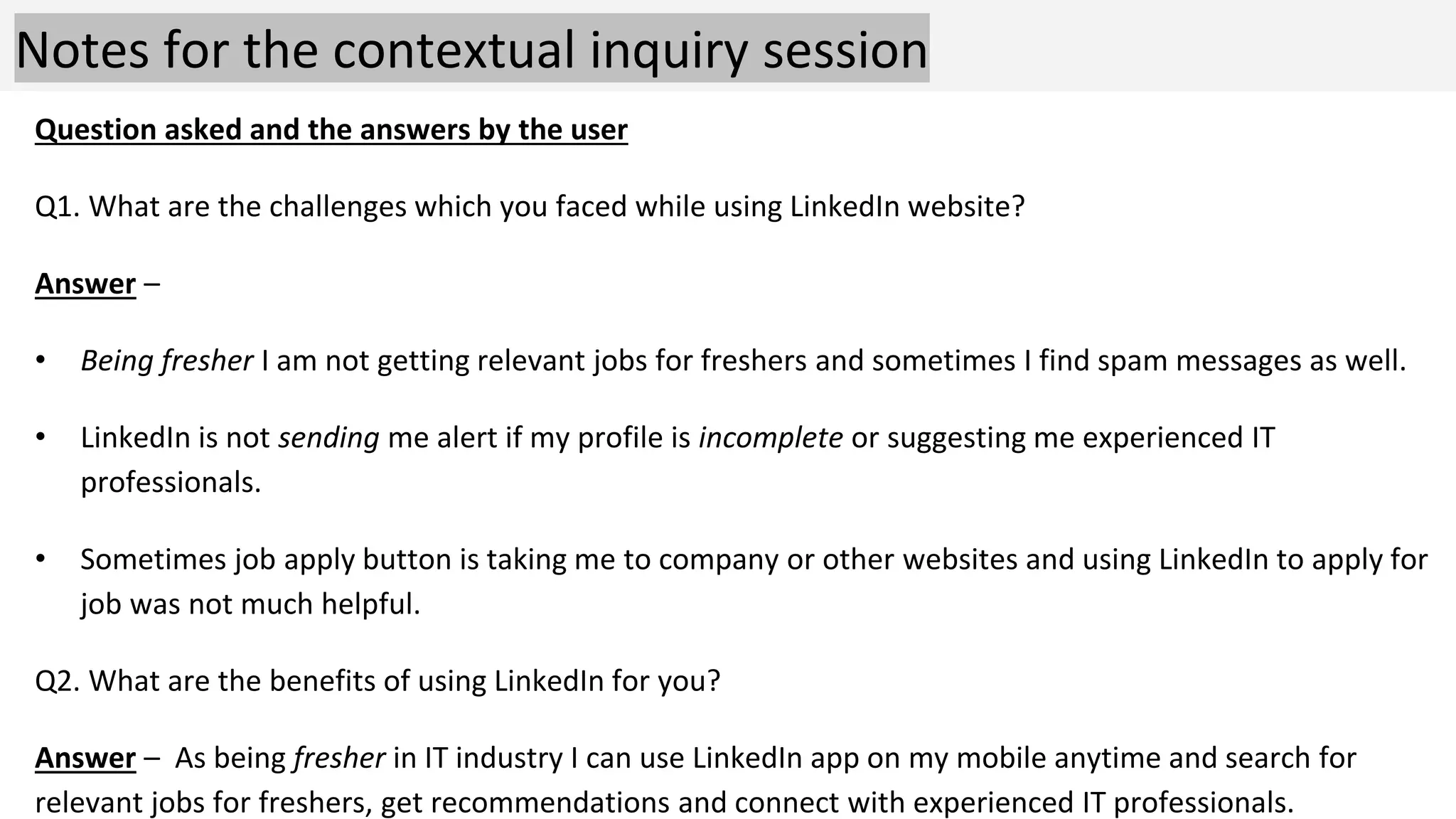 PM Contextual inquiry linkedIn | PDF | Social Networking | Internet