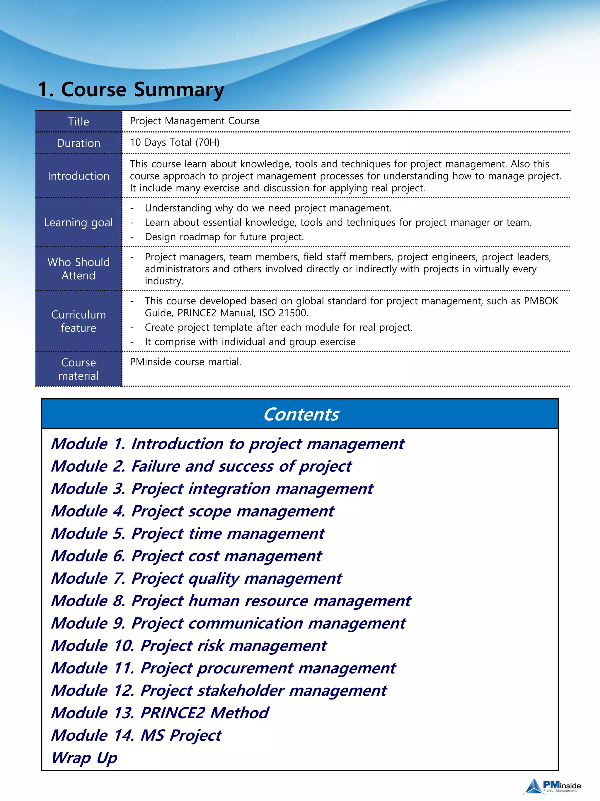 Project Management Course (70H) in English | PDF