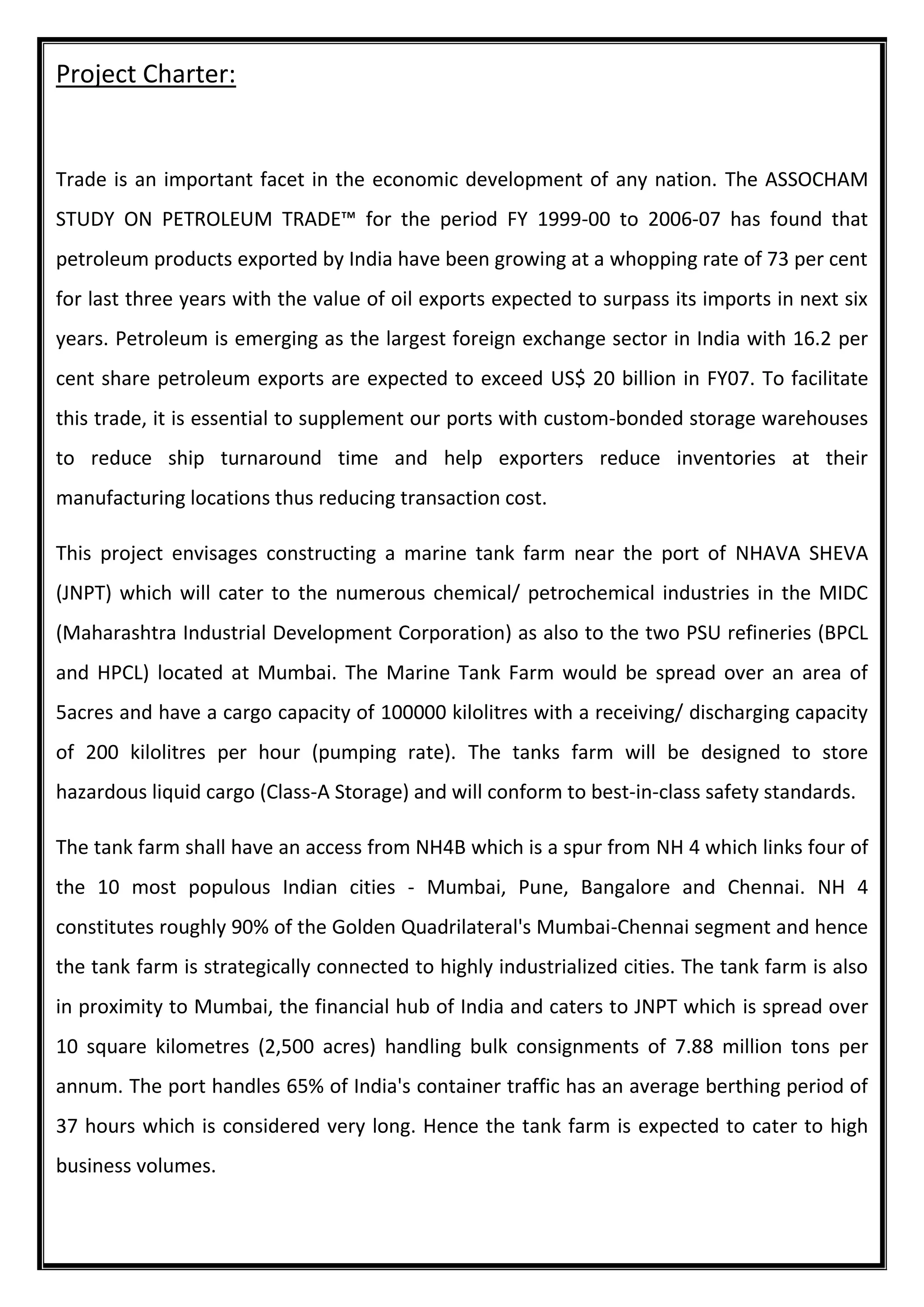 Project Management Report for Tank Farm | PDF