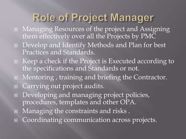 role of project manager in PMC | PPTX | Civil Engineering Industry ...